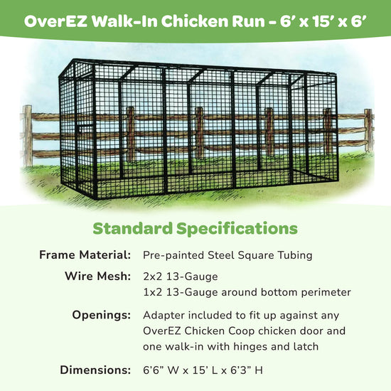 OverEZ Walk-In 15 ft. Chicken Run (6'6"W x 15'L x 6'3"H) - Default ...