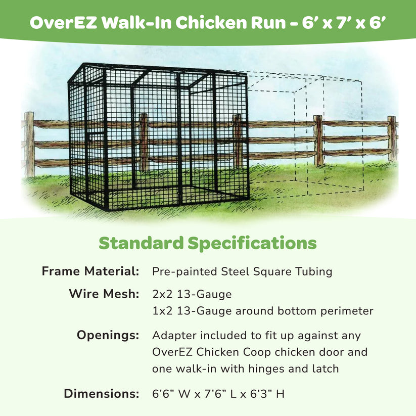 OverEZ Walk-In 8 ft. Chicken Run (6'6"W x 7'6"L x 6'3"H) - My Pet Chicken